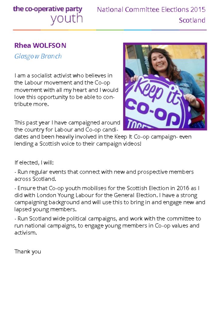 Scotland – Candidate Statements – Co-operative Party